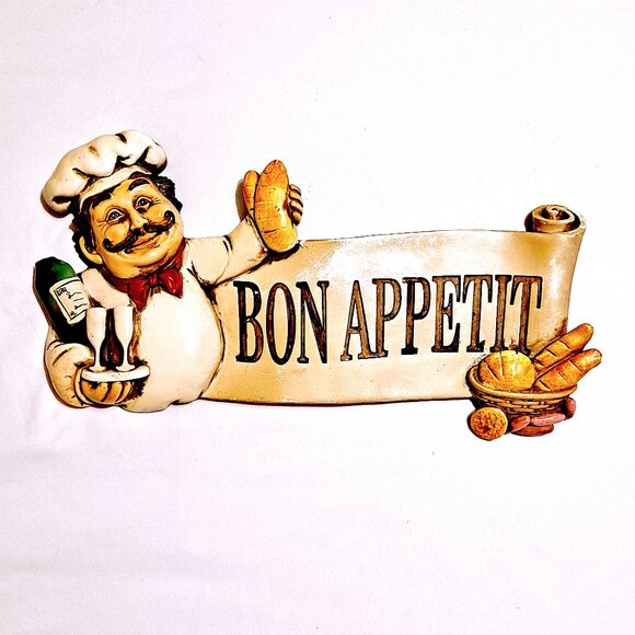 Kitchen | Vintage Fat Chef Bon Appetit Ceramic French Chef Kitchen Sign ...